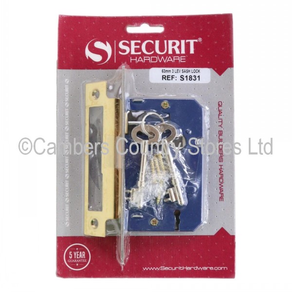 Securit 3 Lever Sash Lock BP & 2 Keys 63mm | Cambers Country Store