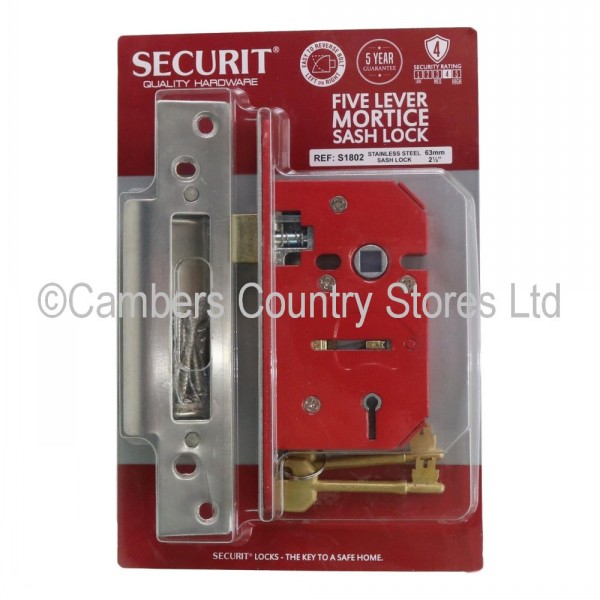 Securit 5 Lever Sash Lock Nikel 63mm | Cambers Country Store