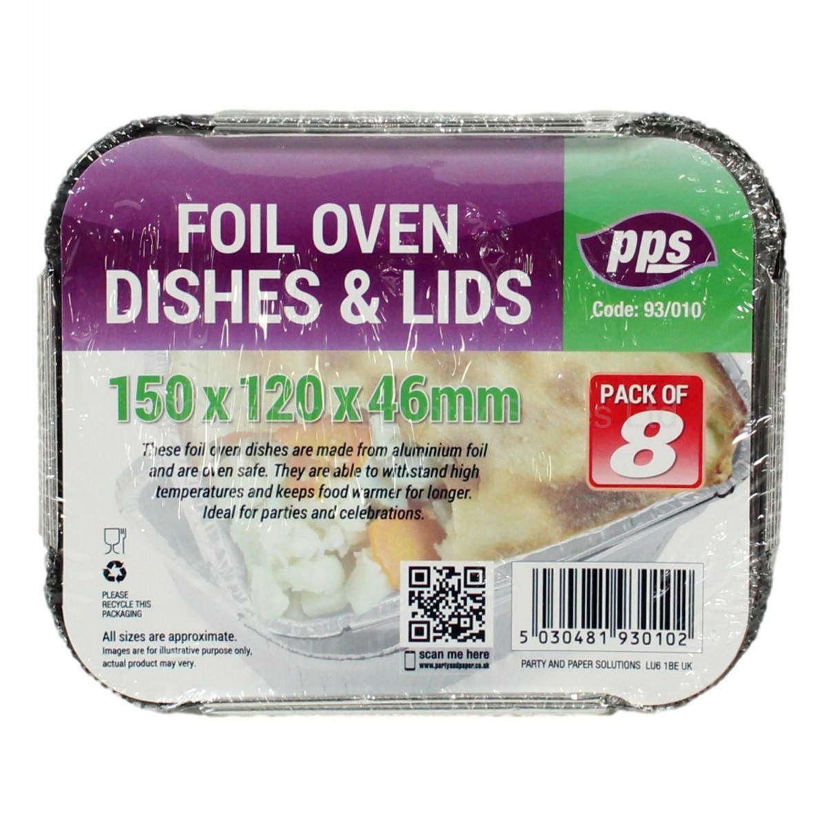 PPS Foil Food Containers & Lids 150 x 120mm 8 Pack | Cambers Country Store
