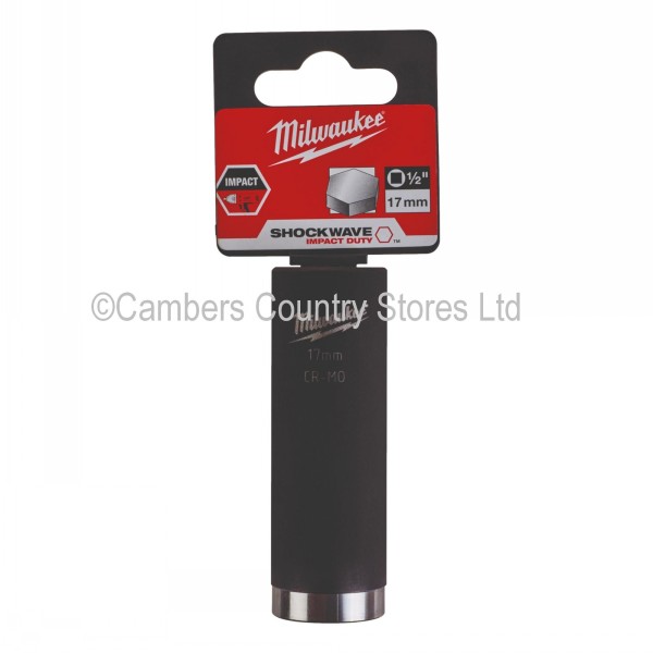 Milwaukee Shockwave 1/2" Long Socket 17mm | Cambers Country Store