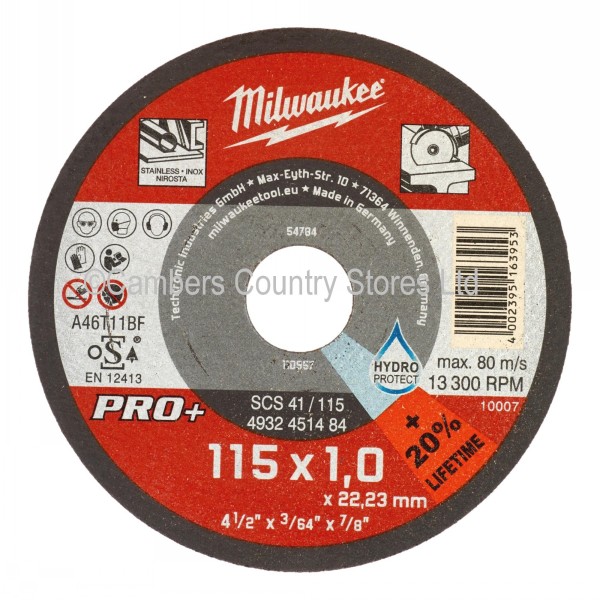 Milwaukee Pro+ Cutting Disk 115mm x 1mm Steel | Cambers Country Store