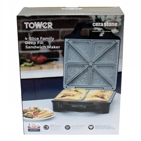 Tower Toasted Sandwich Maker Deep Fill 4 Slice | Cambers Country Store