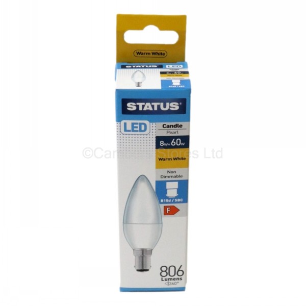 Status LED Light Bulb Candle Small BC 8w/60w | Cambers Country Store