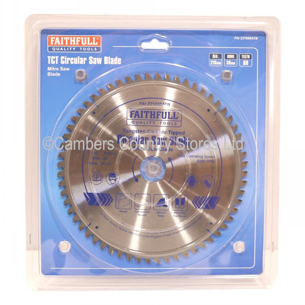 Faithfull Circular Saw Blade 216mm x 30mm x 60T | Cambers Country Store