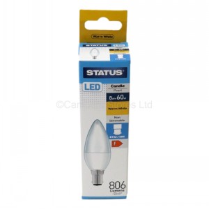 Status LED Light Bulb Candle Small BC 8w/60w | Cambers Country Store